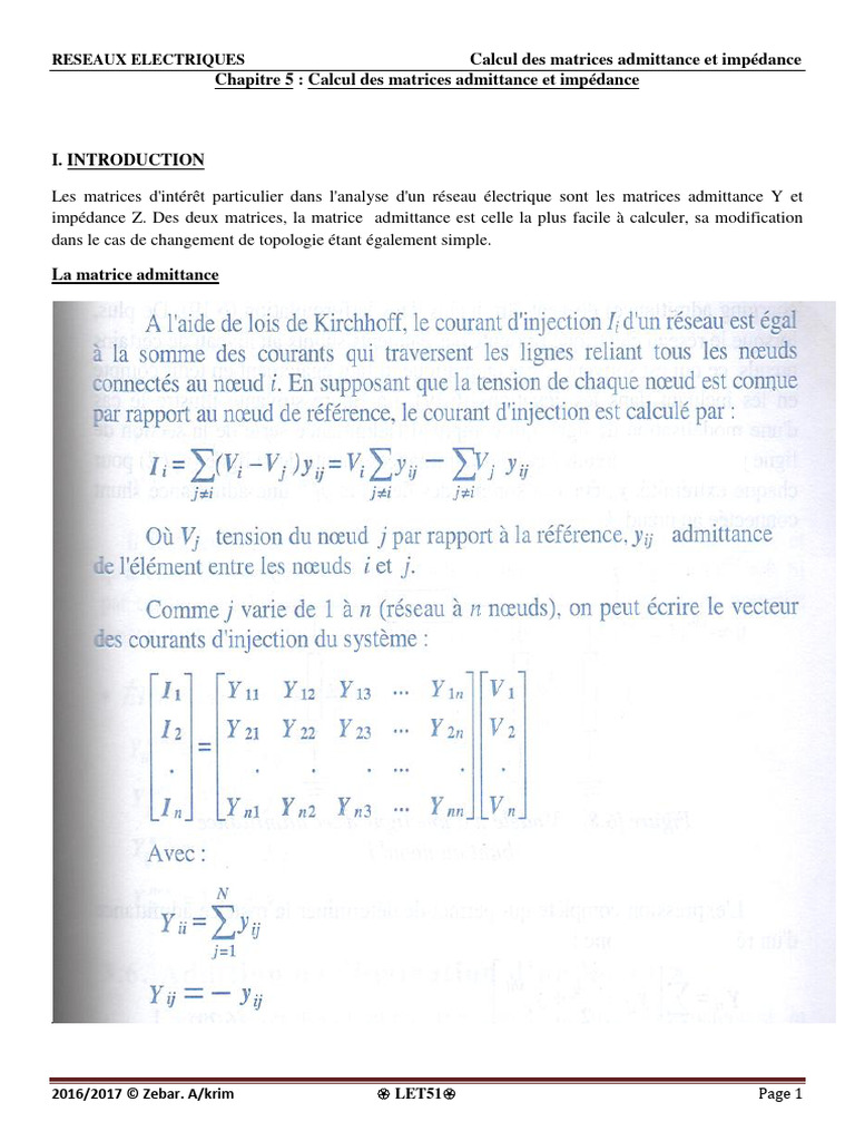 Calcul des matrices admittance et impédance | PDF | Impédance ...