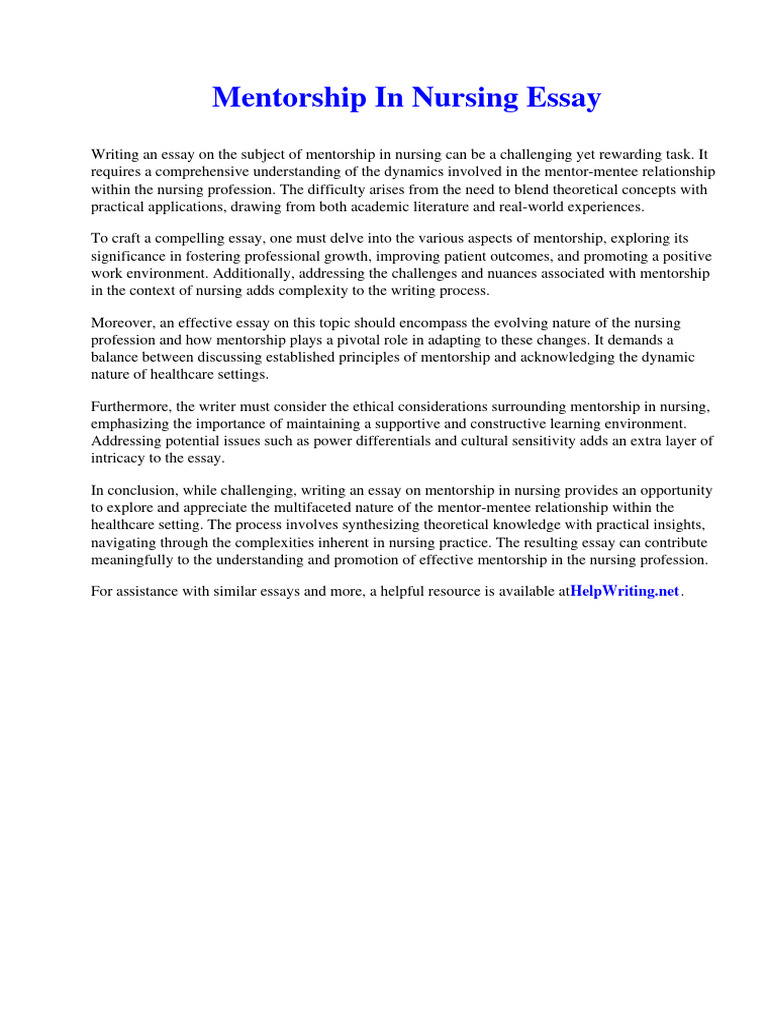 Mentorship in Nursing Essay | PDF | Mentorship | Telegraphy