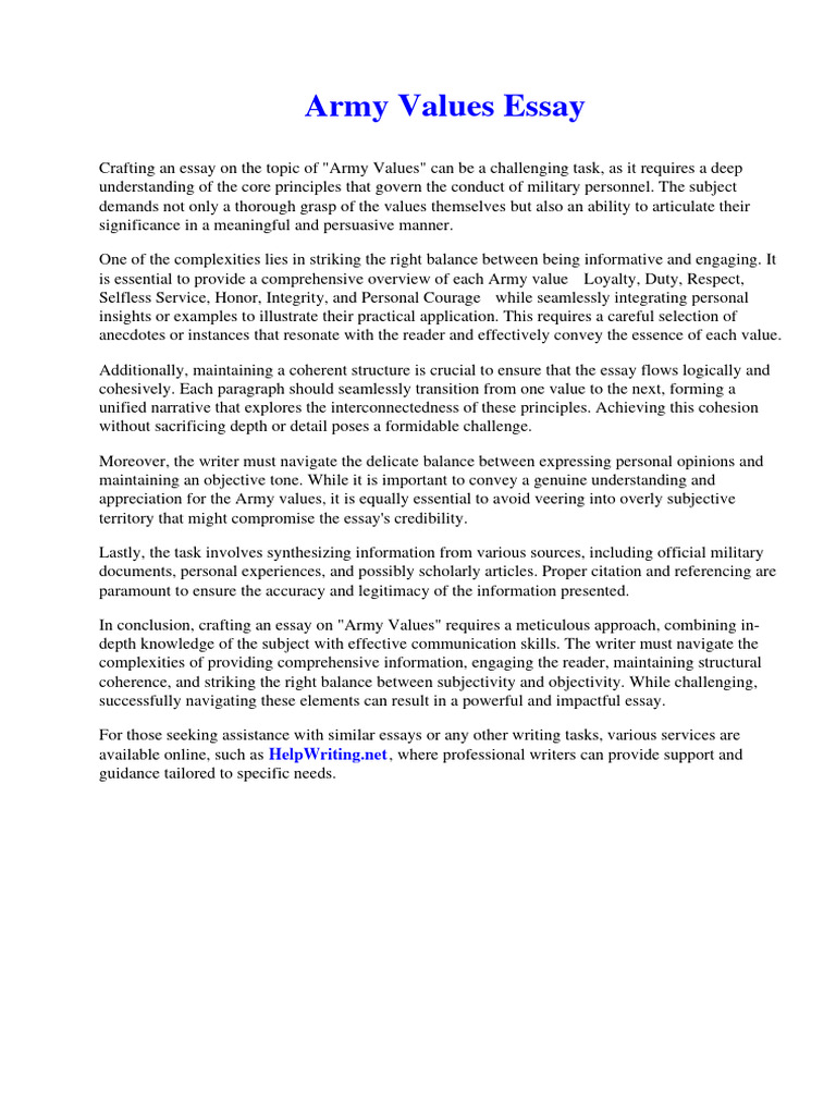 Army Values Essay | PDF | American Recovery And Reinvestment Act Of ...