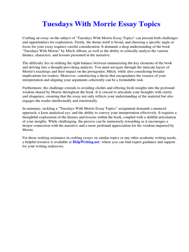 Tuesdays With Morrie Essay Topics | PDF | Bacteria | Prokaryote