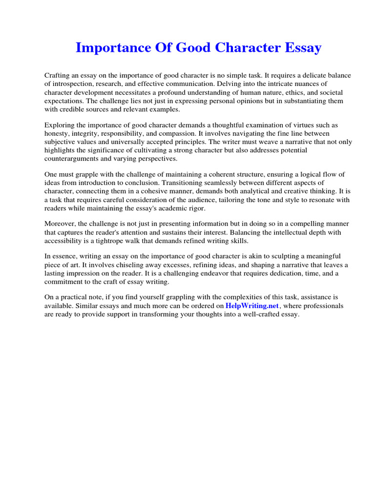 Importance of Good Character Essay | PDF