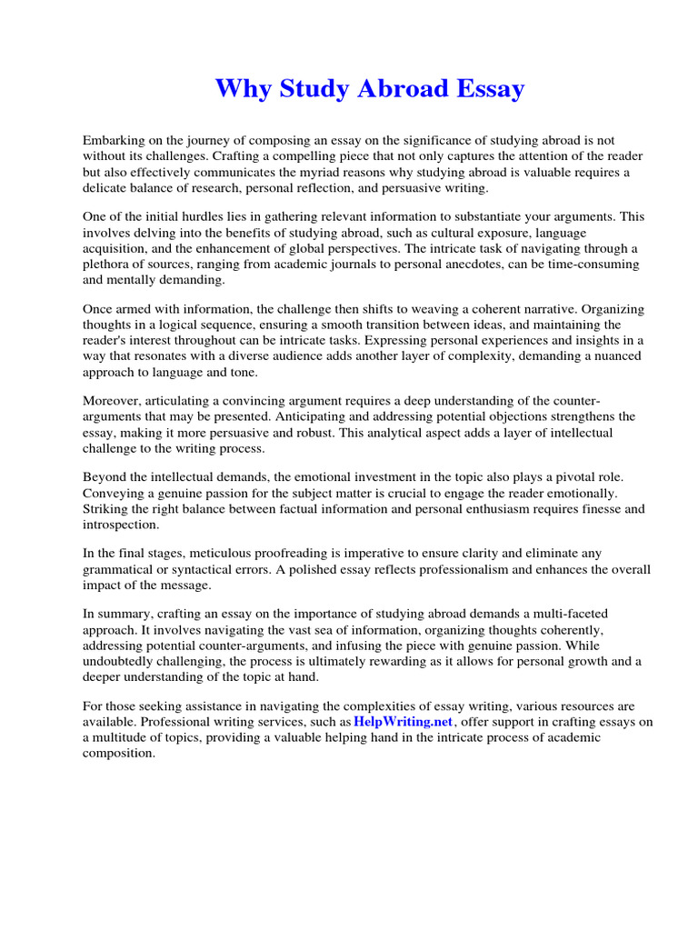 Why Study Abroad Essay | PDF