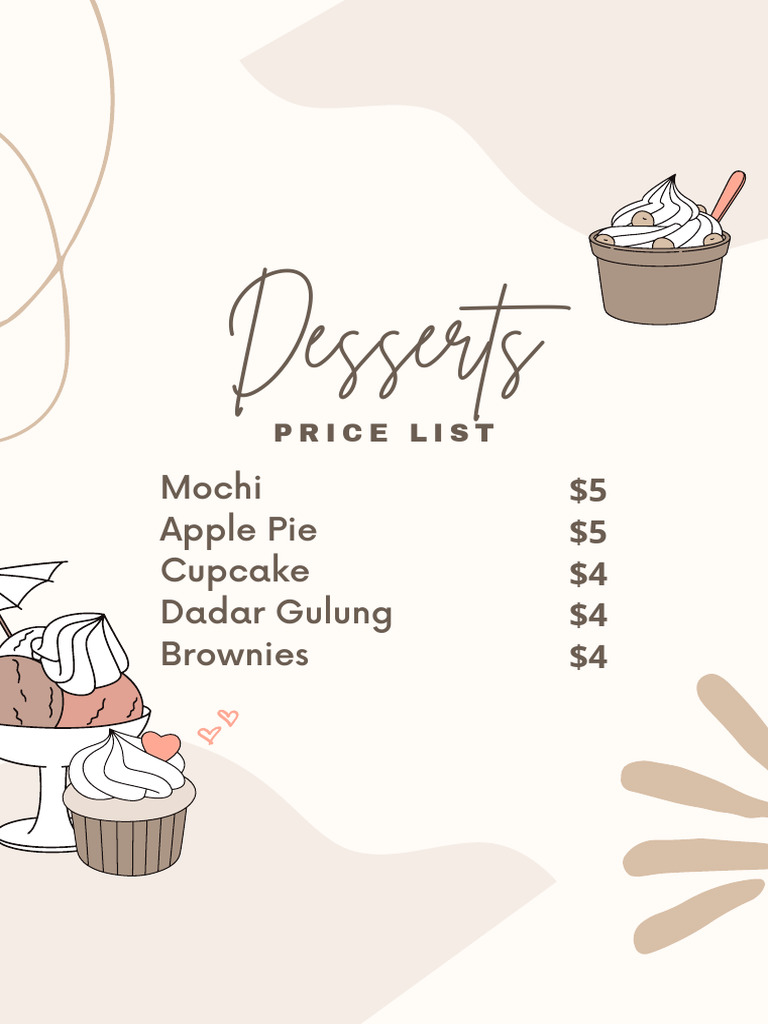Desserts Price List Social Media Template (Flyer) | PDF