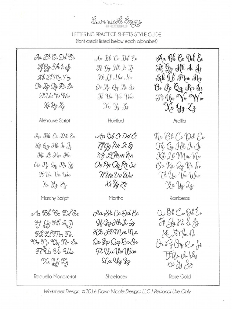 Lettering Practice Sheets Style Guide | PDF