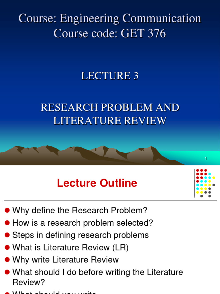 Lect 3 - Research Problem & Literature Review | PDF | Agriculture ...