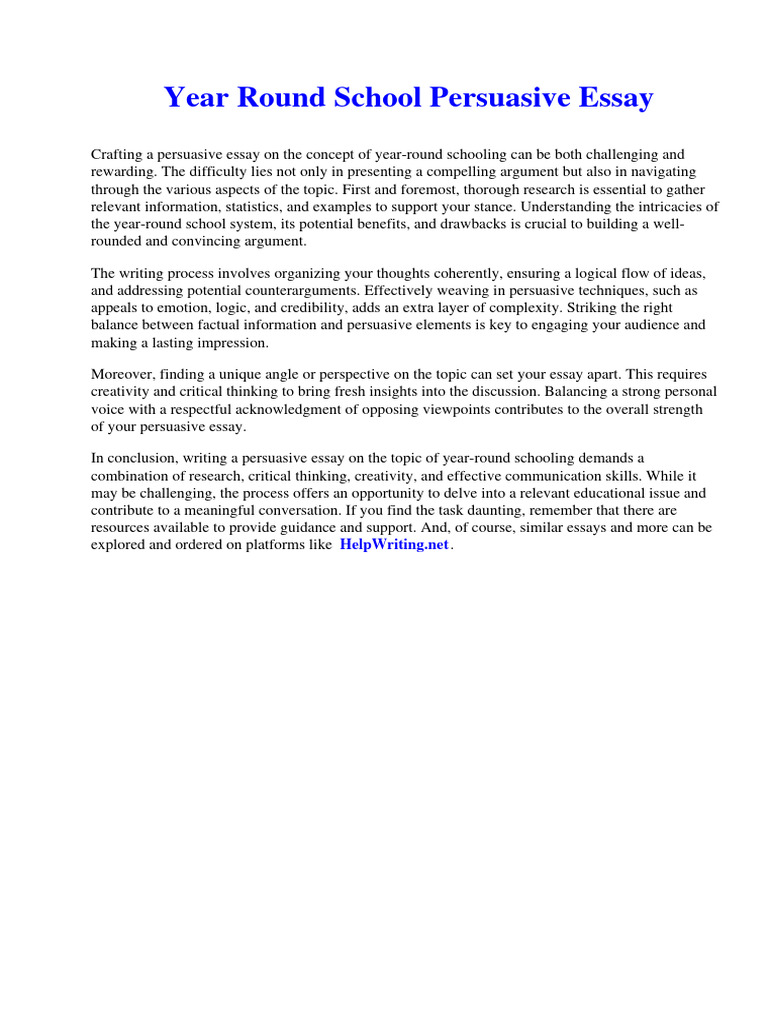 Year Round School Persuasive Essay | PDF | Essays | Critical Thinking