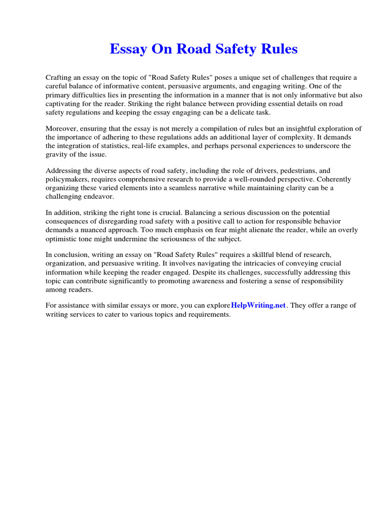 Essay On Road Safety Rules | PDF | Speech | Essays