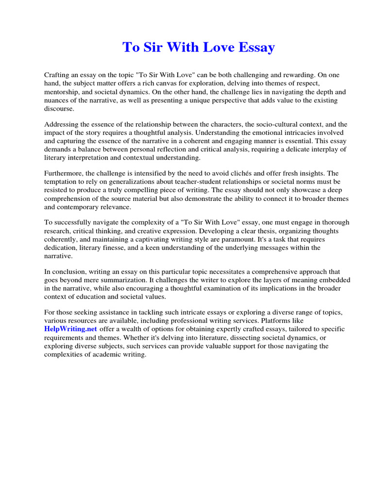 To Sir With Love Essay | PDF