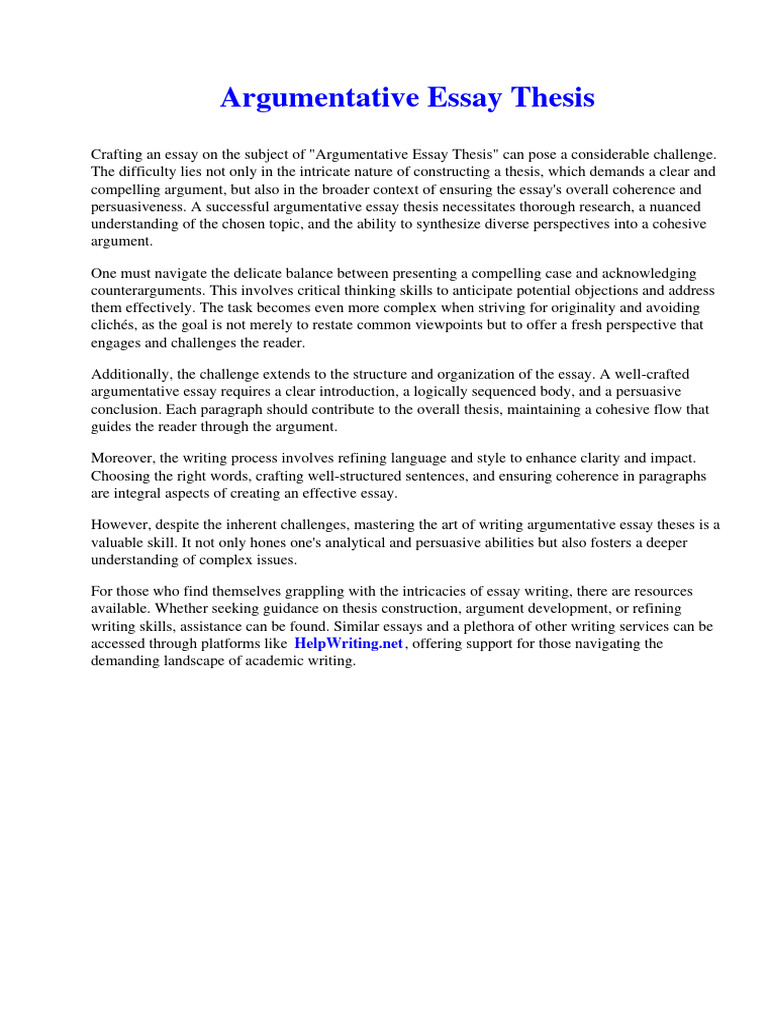 Argumentative Essay Thesis | PDF | Essays | Masculinity