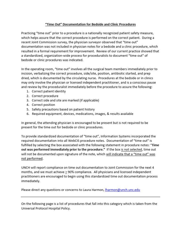 Time-Out Protocol for Bedside Procedures | PDF | Physician | Clinic