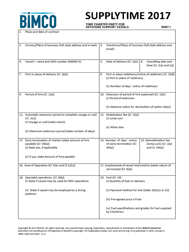 BIMCO Supplytime 2017 Charter Template | PDF | Copyright | Copyright ...