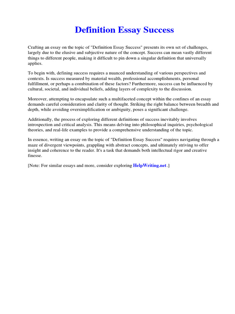 Definition Essay Success | PDF | Behavior | Essays