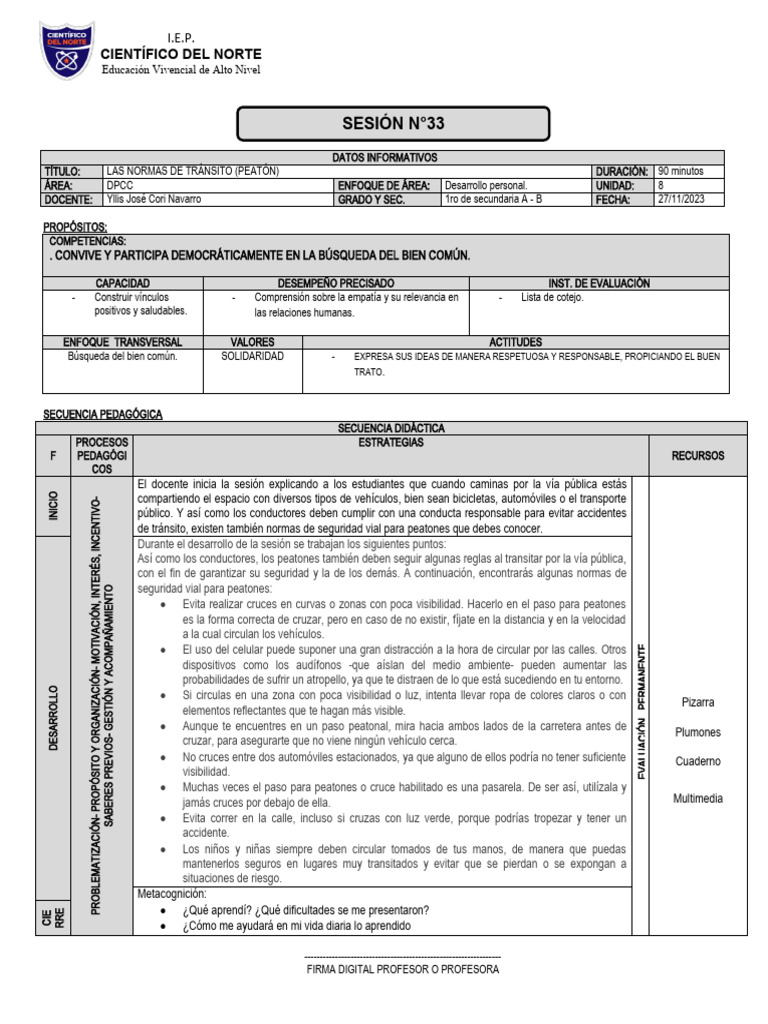 DPCC 1RO DE SEC | PDF | Peatonal | Seguridad vial