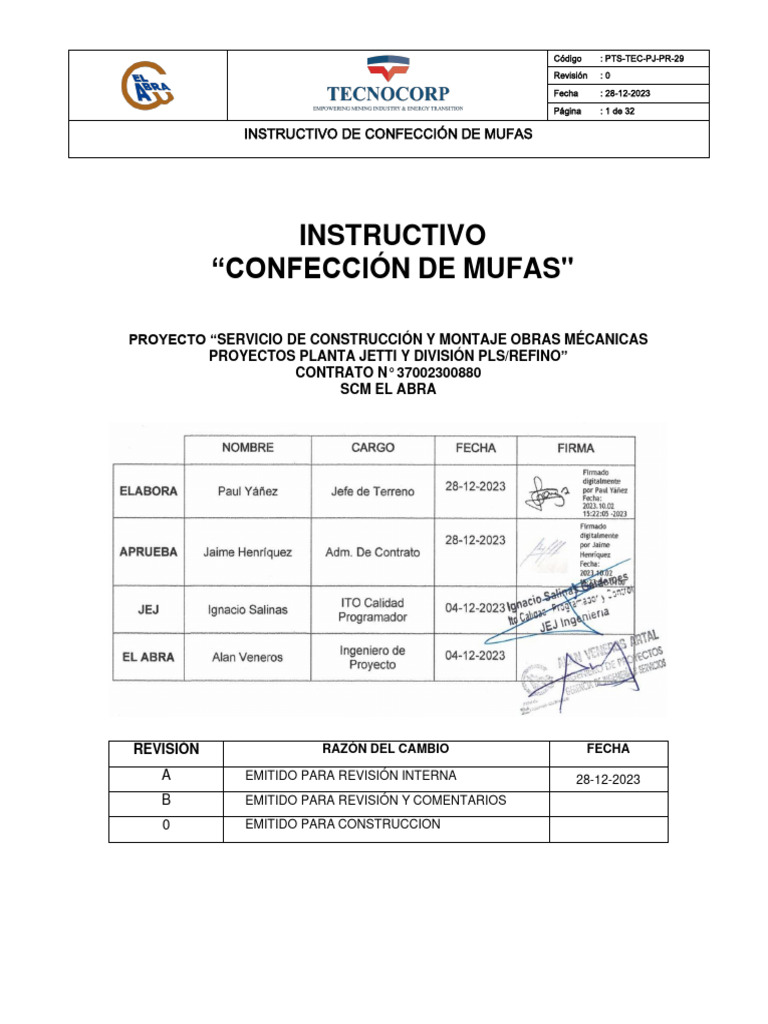 Pts-Tec-Pj-Pr-29 Confección de Mufas | PDF | Seguridad y salud ocupacional