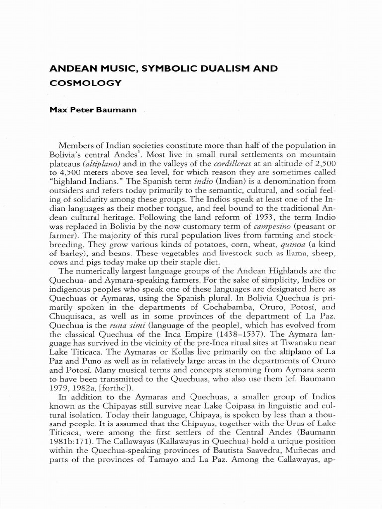 BAUMANN (1996) Andean Music, Symbolic Dualism and Cosmology | PDF ...