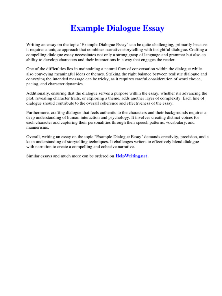 Example Dialogue Essay Pdf Essays Narrative