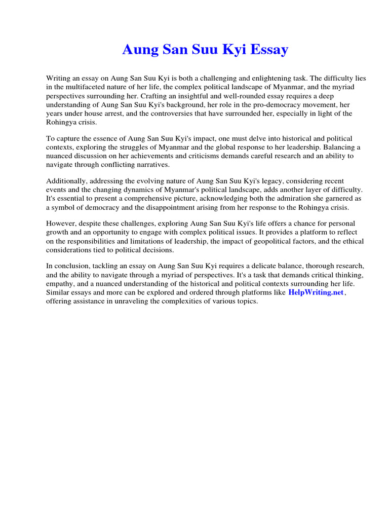 Aung San Suu Kyi Essay | PDF | Myanmar | Agamemnon