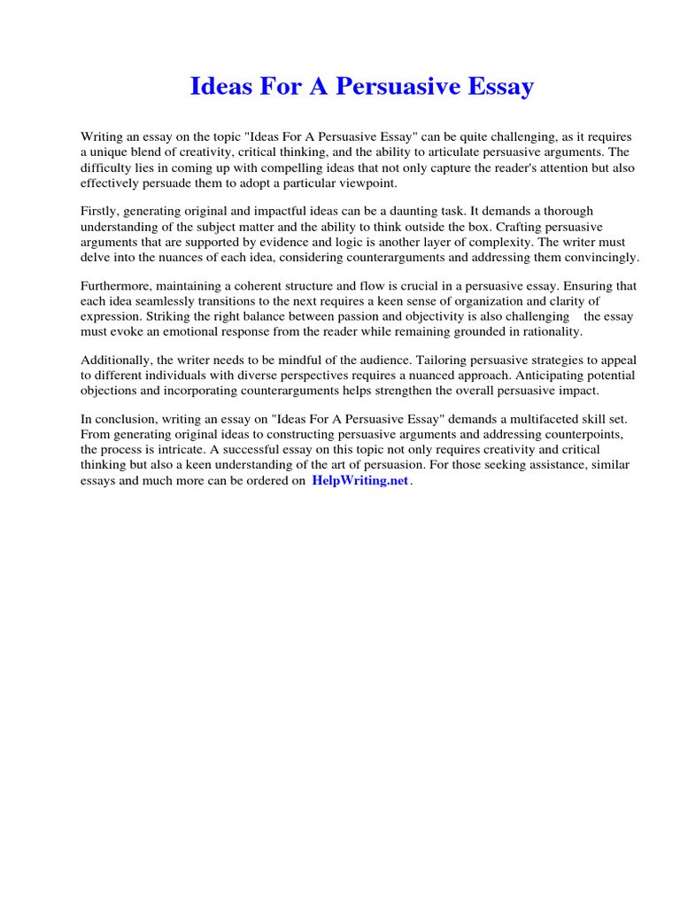 Ideas For A Persuasive Essay | PDF | Essays | Social Networking Service