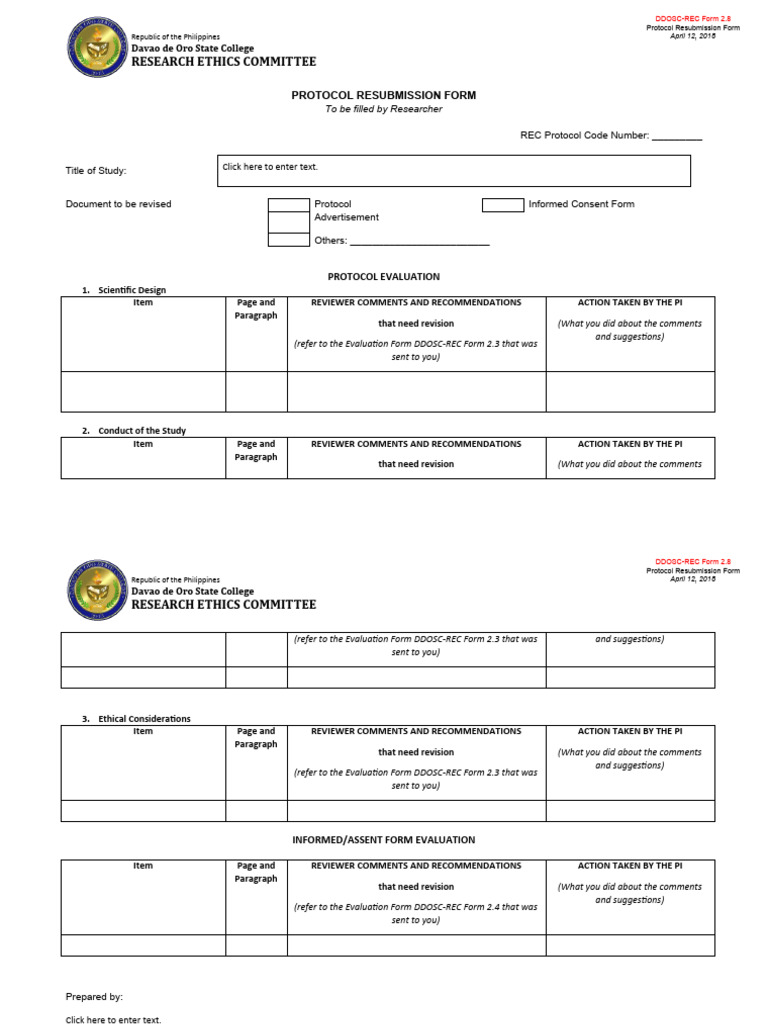 DDOSC-REC Form 2.8 Protocol Resubmission Form | PDF