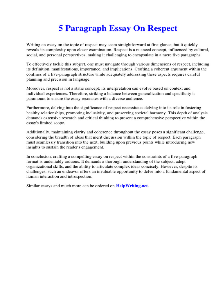 5 Paragraph Essay On Respect | PDF | Strategic Management | Essays