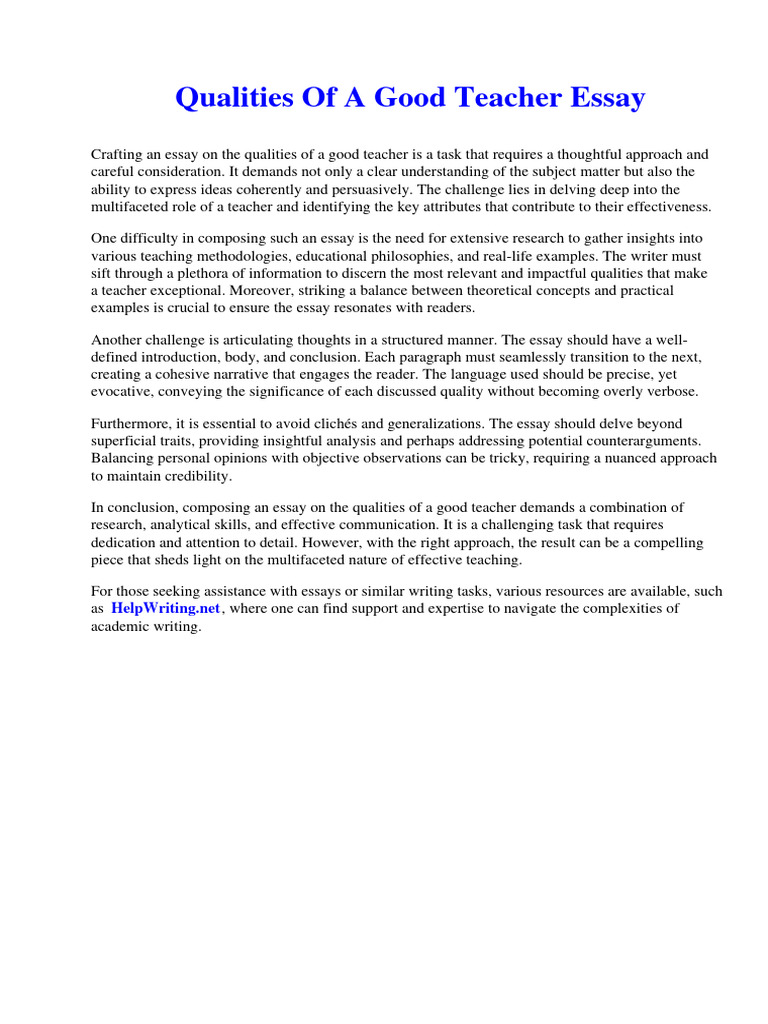Qualities of A Good Teacher Essay | Download Free PDF | Generalized ...
