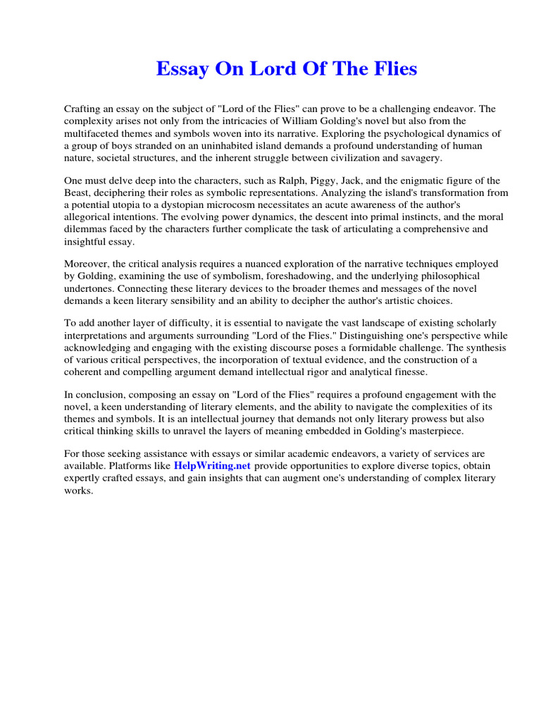 Essay On Lord of The Flies | PDF | Essays | Oil Sands