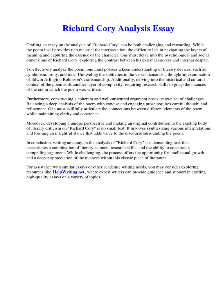 Richard Cory Analysis Essay | PDF | Distributed Generation ...