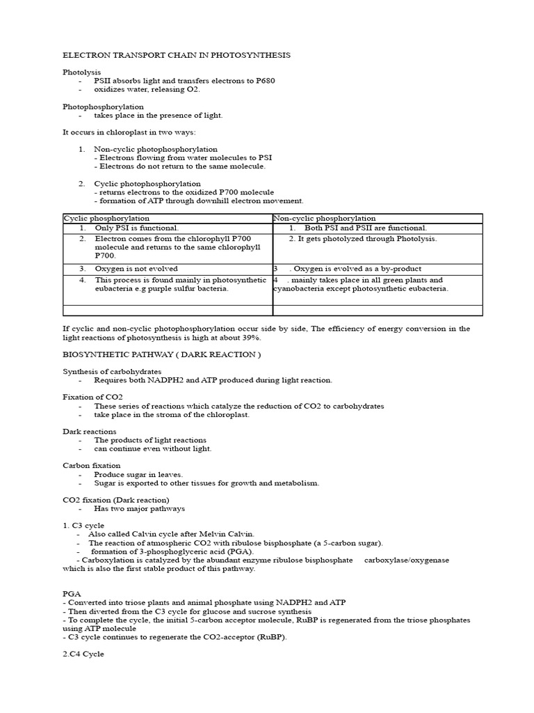 Outline Electron Transport Chain in Photosynthesis | PDF ...
