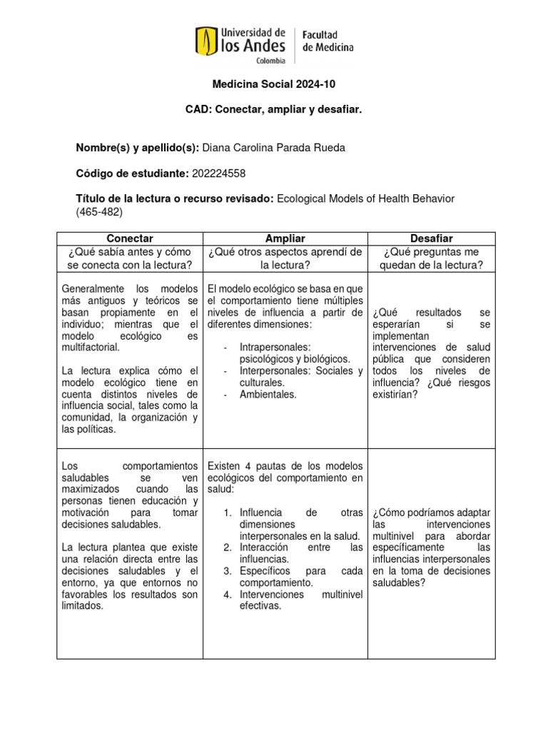 CAD 2 - Ecological Models of Health Behavior | PDF