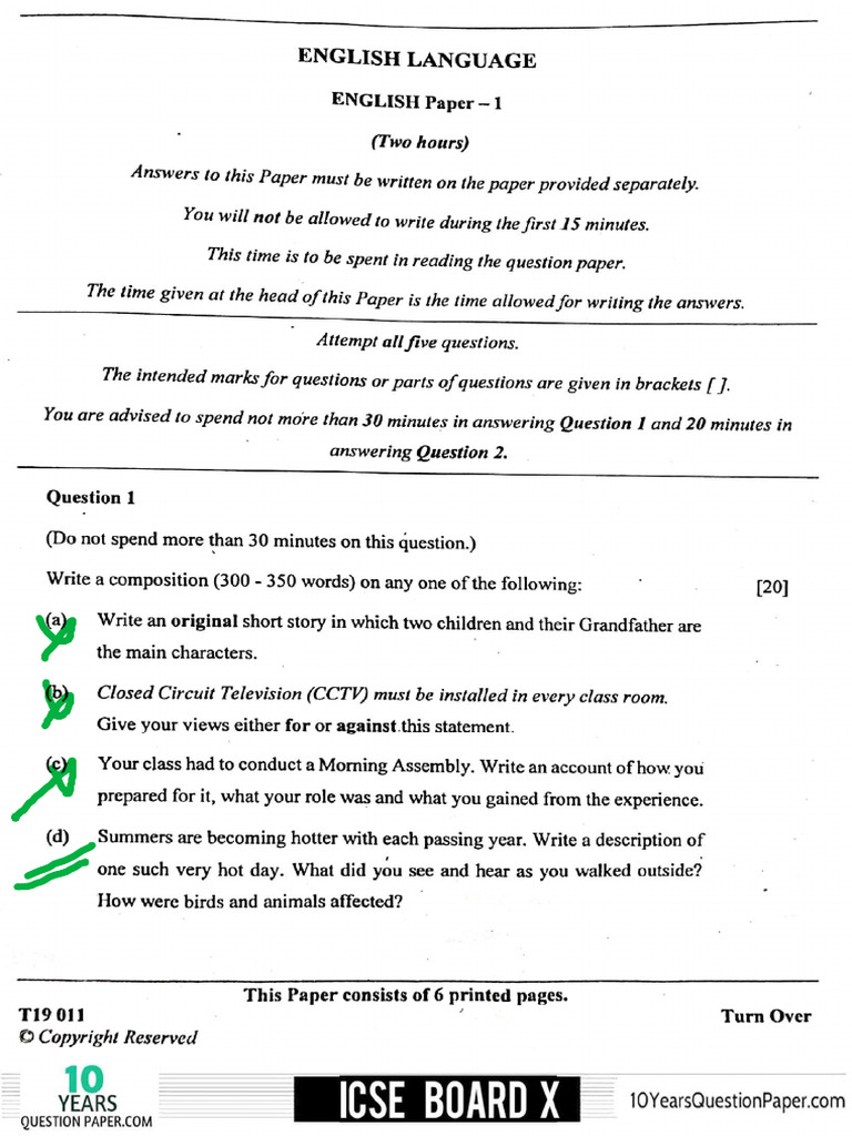 ICSE 2019 English Language Question Paper | PDF