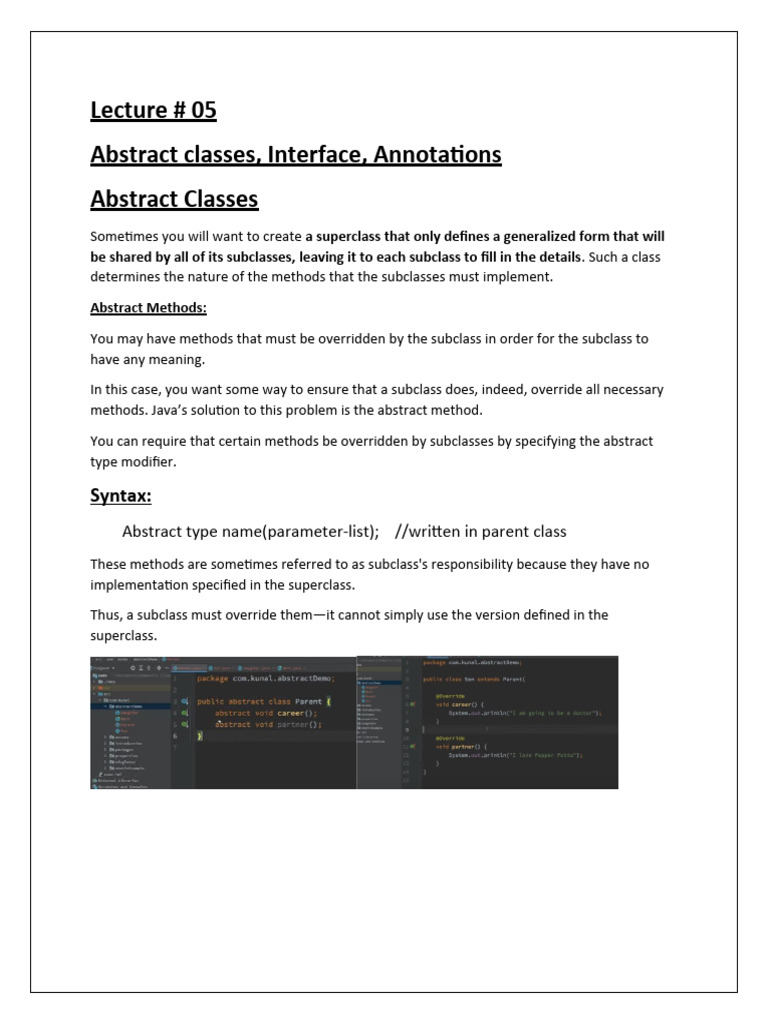 Abstract Classes, Interface, Annotations Lecture 5 | PDF