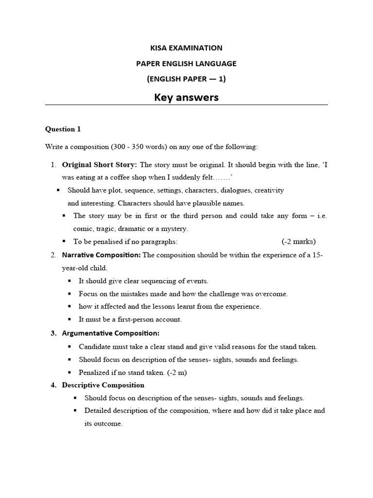 Key Answers - English Language (KISA) | PDF | Experience