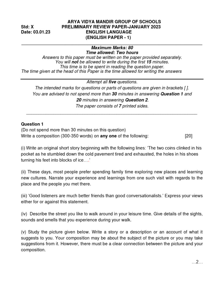 Prelim English Language Paper 2022-23 | PDF