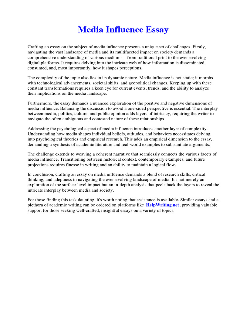 Media Influence Essay | PDF | Tide | Essays