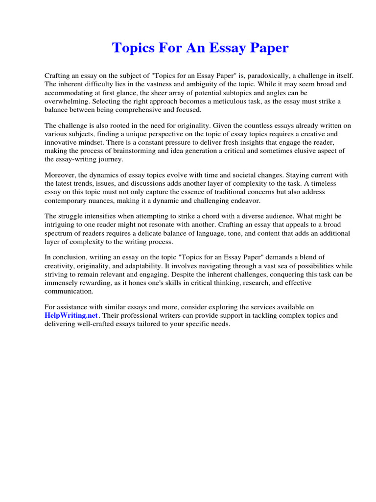 Topics For An Essay Paper | PDF