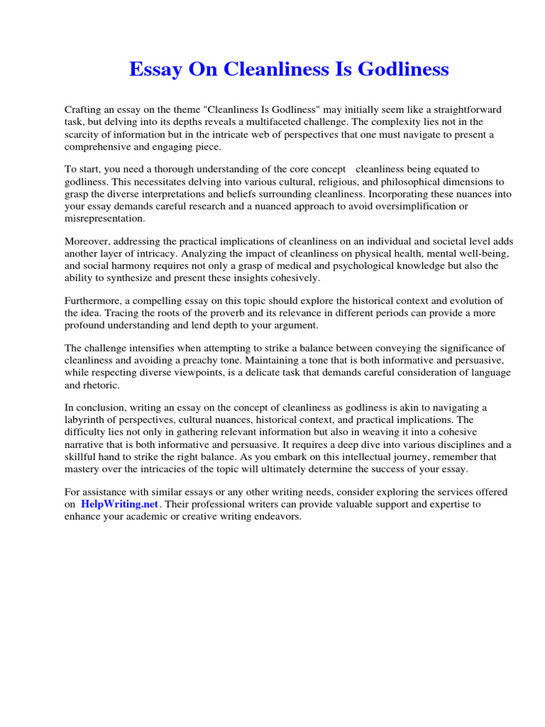Essay on Cleanliness is Godliness | PDF | Haitian Vodou | Recruitment