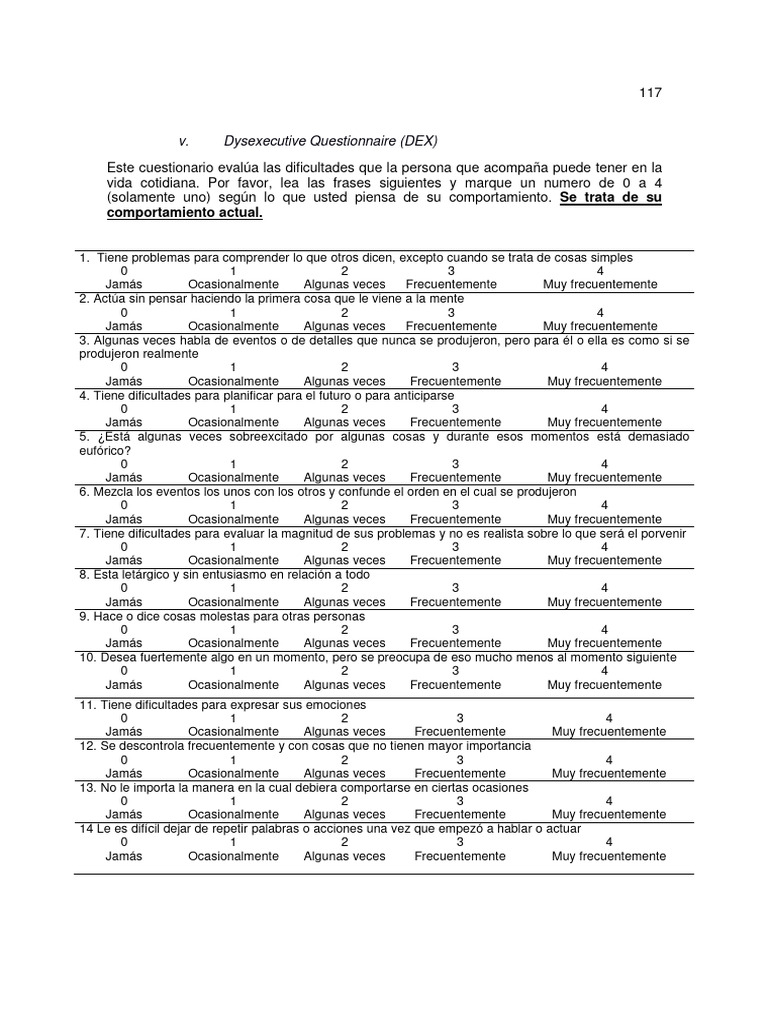 DEX-SP Cuestionario | PDF