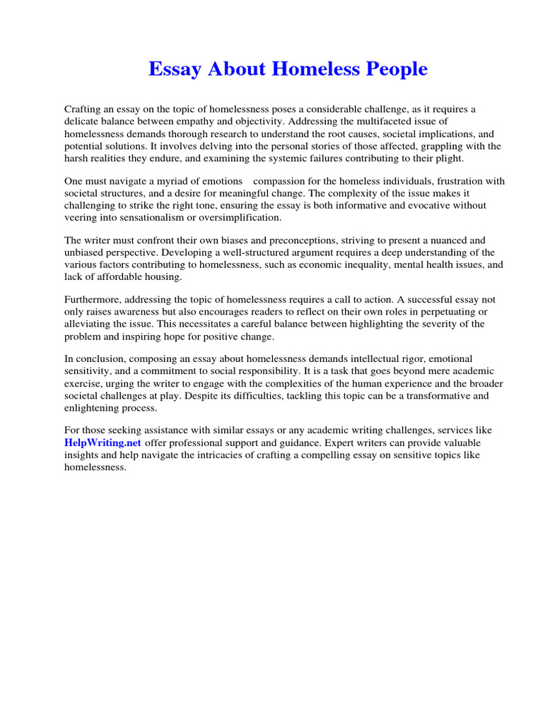 Essay About Homeless People | PDF