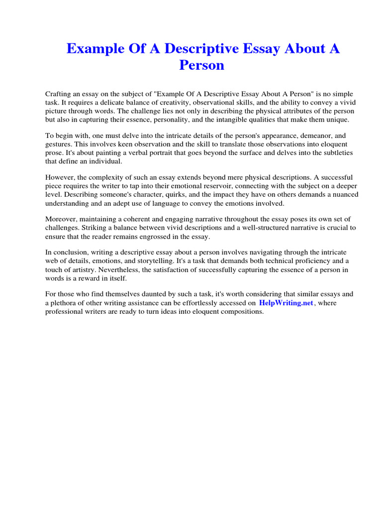 Example of A Descriptive Essay About A Person | PDF | Genetically ...