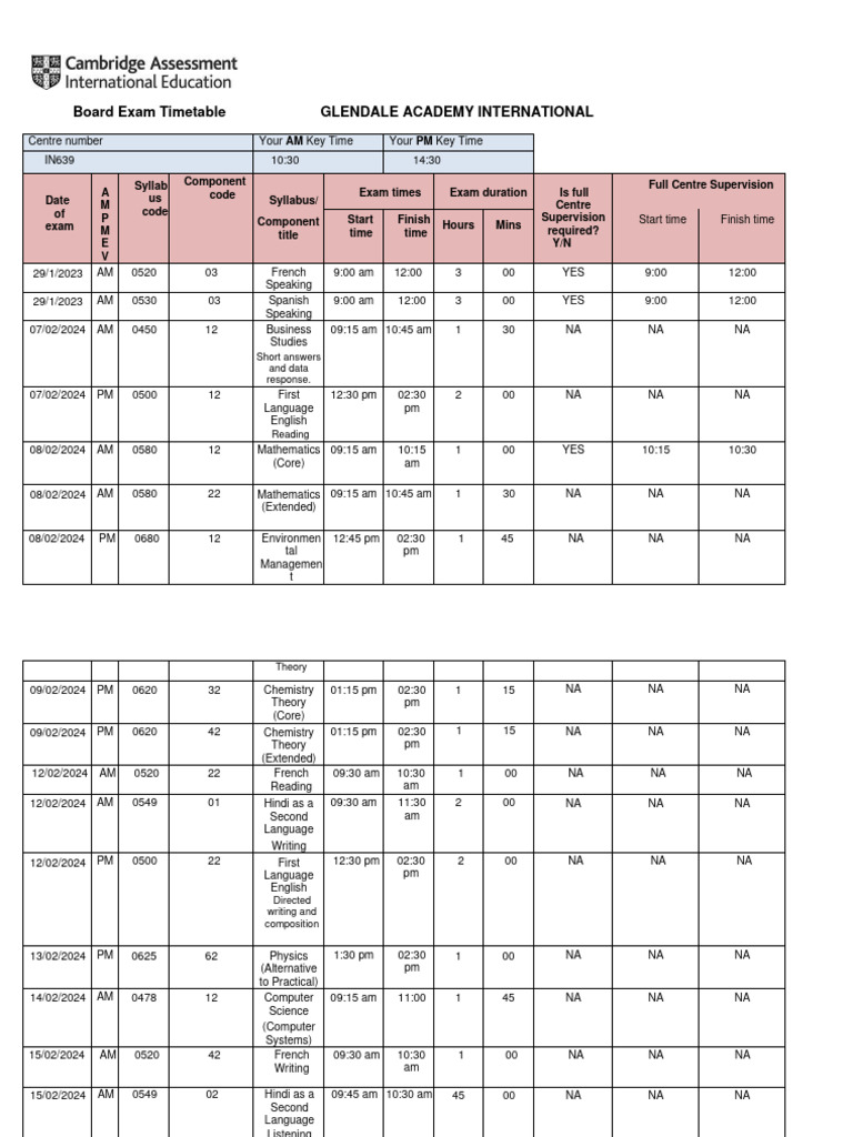 Grade 10 IGCSE Board Exam Timetable March 2024 Serie | PDF | Physics ...
