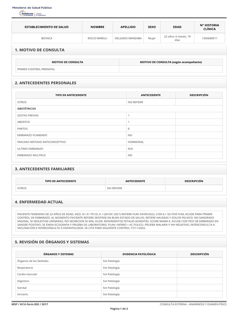 MSP HCU-form.002 2017 | PDF | El embarazo | Especialidades Medicas