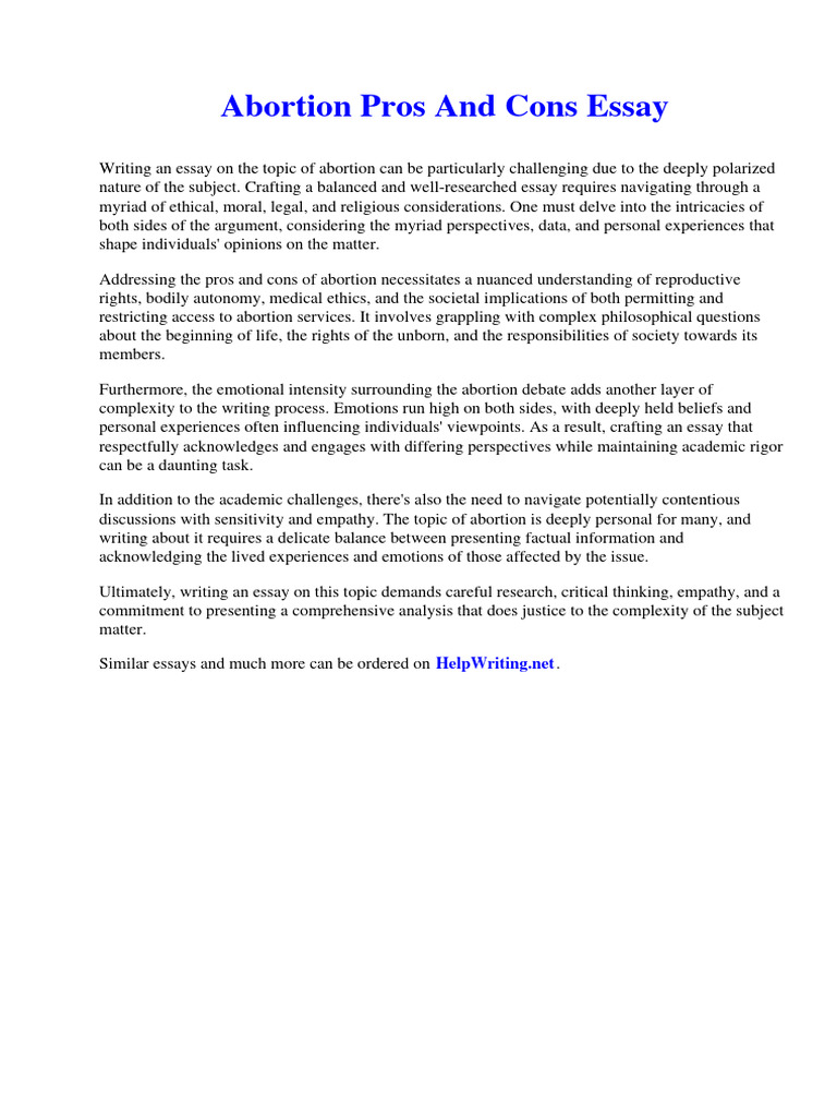 Abortion Pros and Cons Essay | PDF | Cost Accounting | Cost