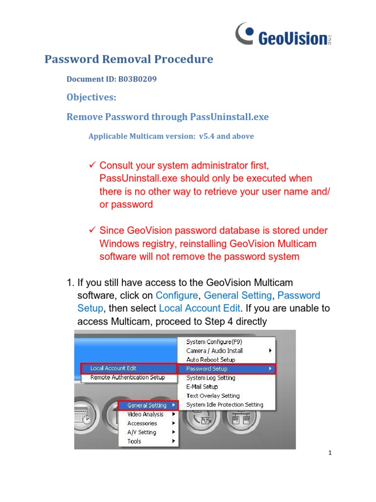 Geovision Password Reset Instructions | PDF | Password | Windows Registry