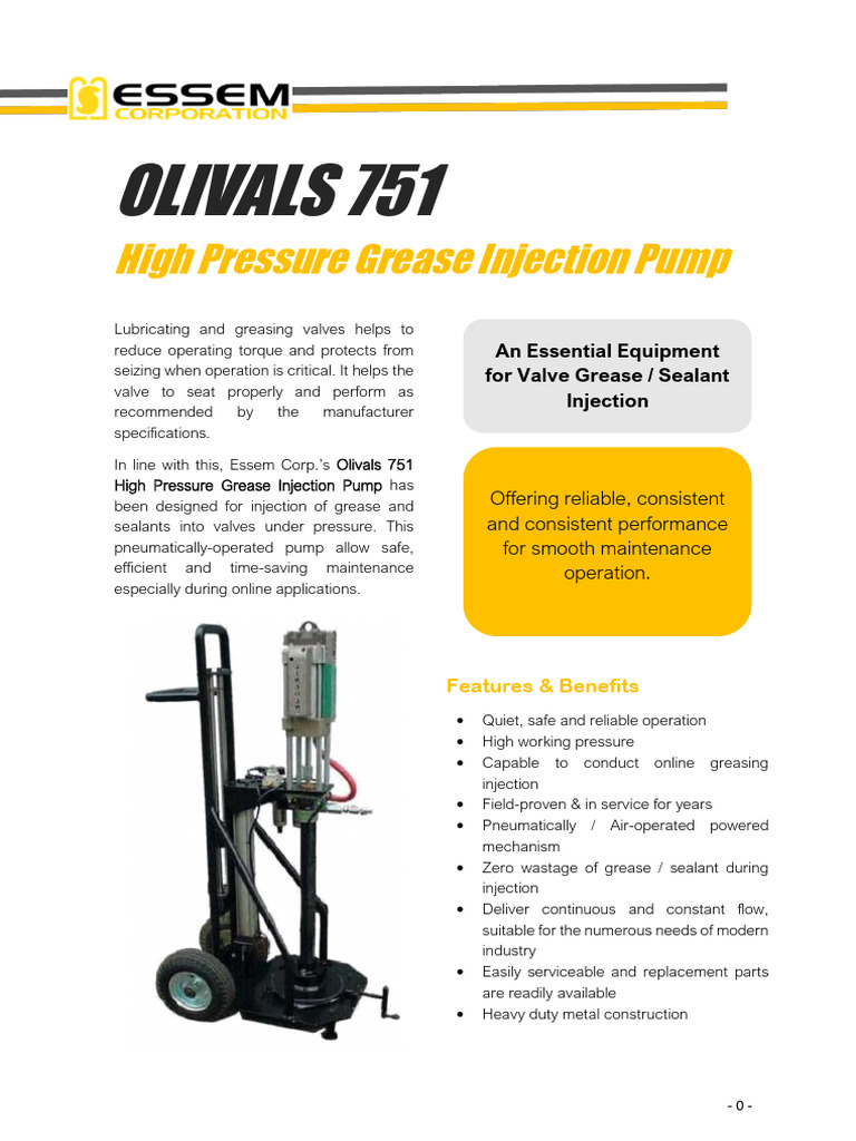 Greasing Pump - Olivals 751 Catalogue & Datasheet | PDF | Pump | Valve