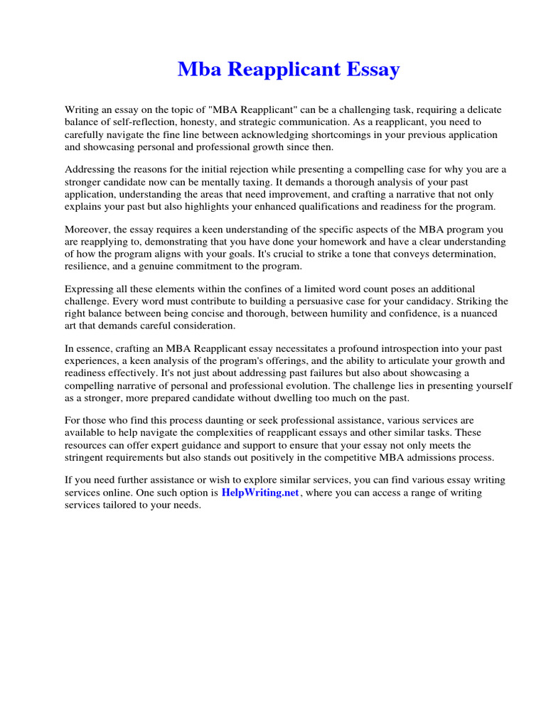 Mba Reapplicant Essay | PDF