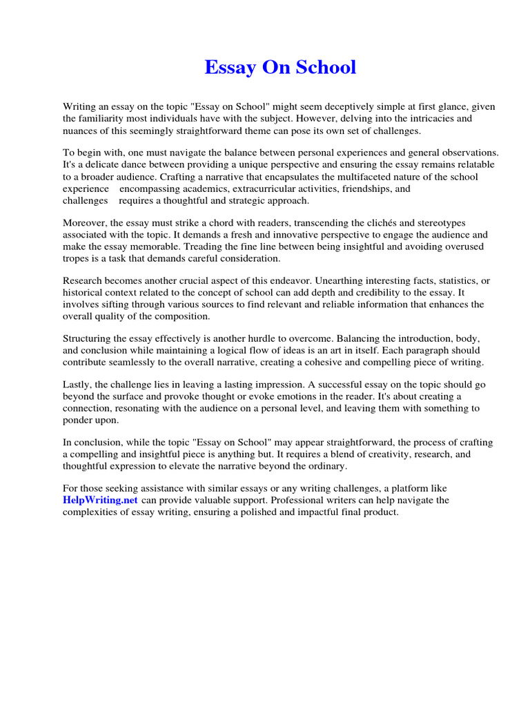 Essay On School | PDF | Childbirth | Databases Essay On School | PDF | Childbirth | Databases