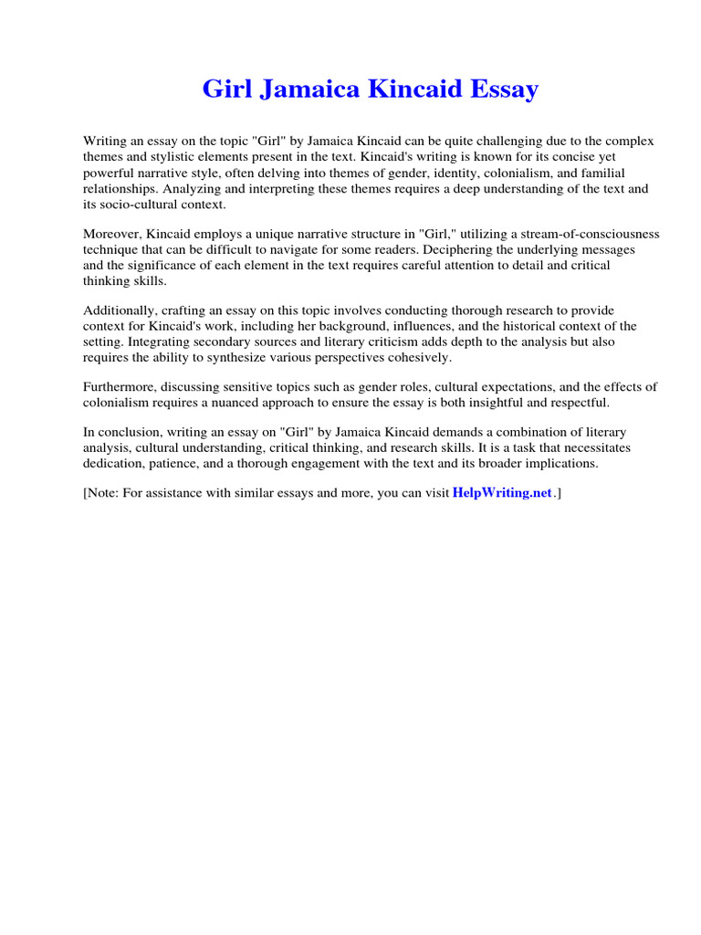 Girl Jamaica Kincaid Essay | PDF | Ringling Bros. And Barnum & Bailey ...
