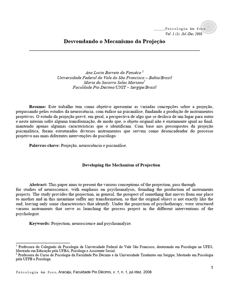 Desvendando o Mecanismo Da Projeção | PDF | Sigmund Freud | Percepção