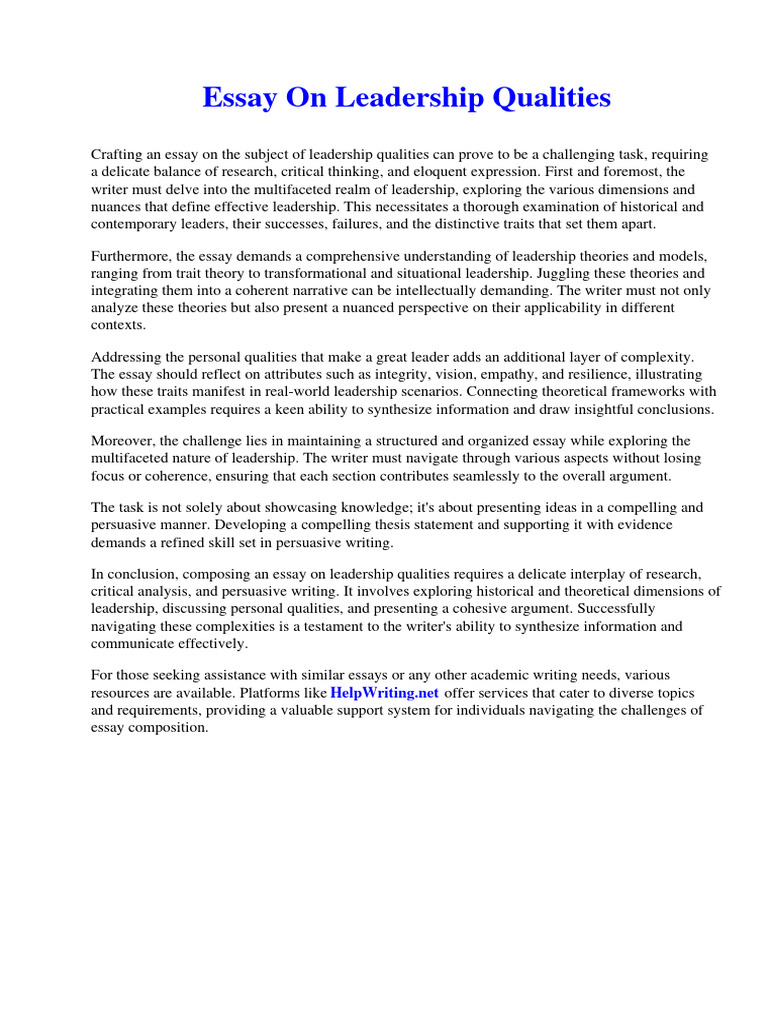 Essay On Leadership Qualities | Download Free PDF | Leadership | Negligence