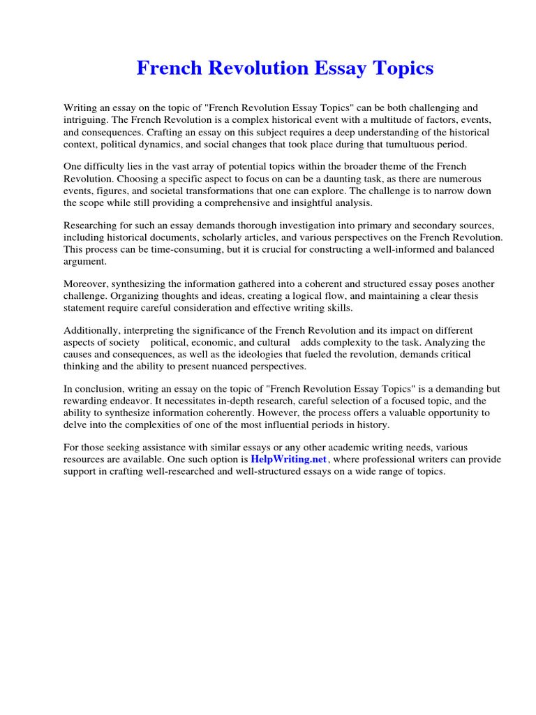 French Revolution Essay Topics | PDF | Essays | European Union